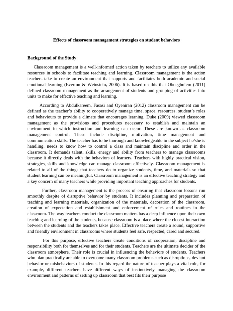 Classroom Management's Impact on Behavior | PDF | Classroom Management ...
