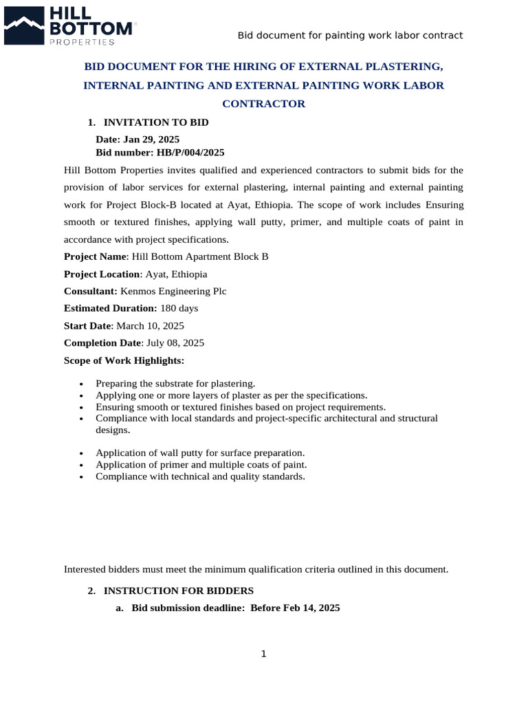 Bid for Painting and Plastering Labor | PDF | Paint | Plaster
