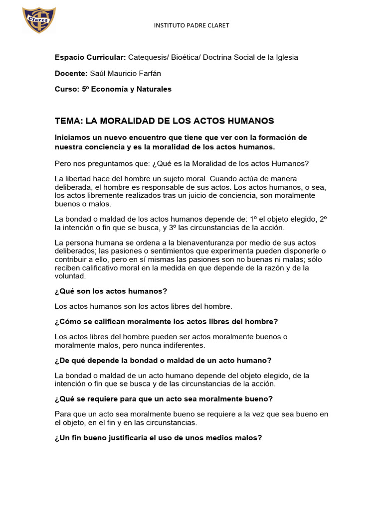 Los actos morales 5to año | PDF