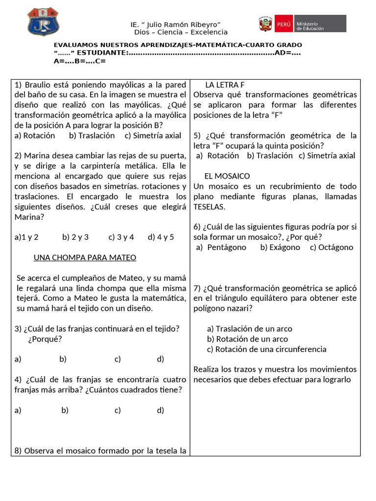 Practica Matematica 4 Ivb | PDF | Geometría euclidiana | Geometría