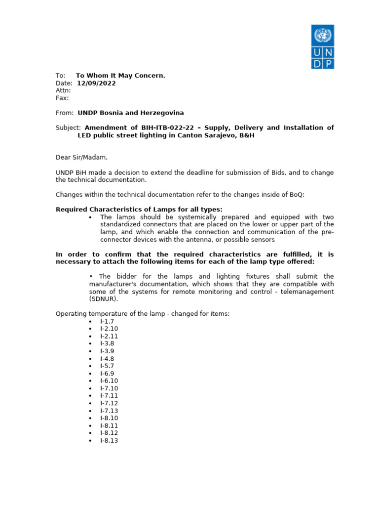 ITB-22-022 - Letter On Amendment | PDF