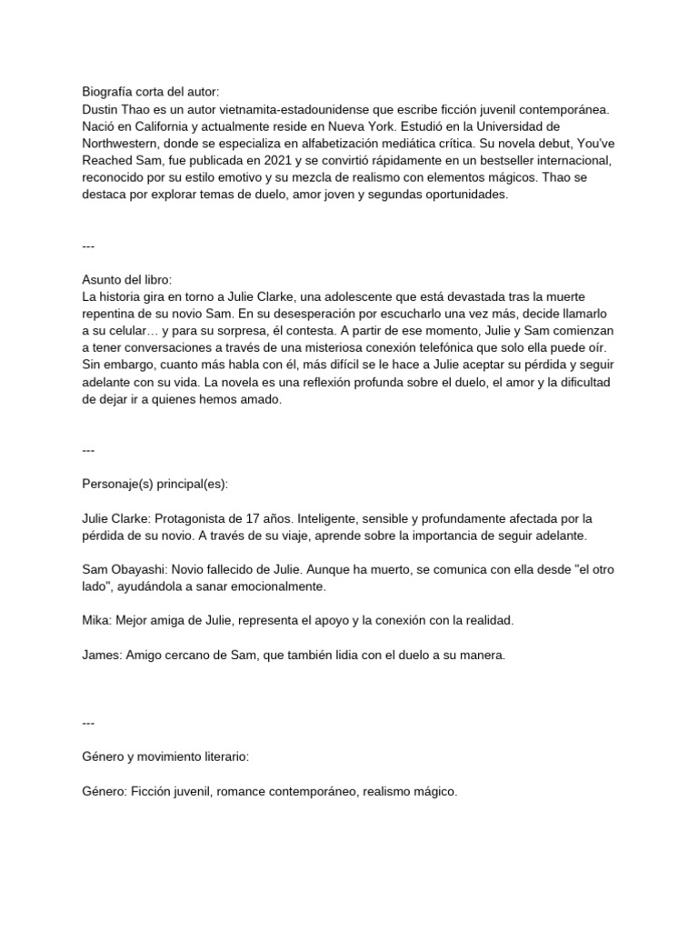 Biografía Corta Del Autor | PDF | Novelas | Libros para adolescentes