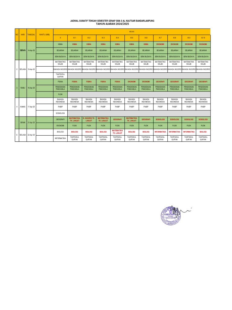 Jadwal Mapel STS Genap 2024-2025 | PDF