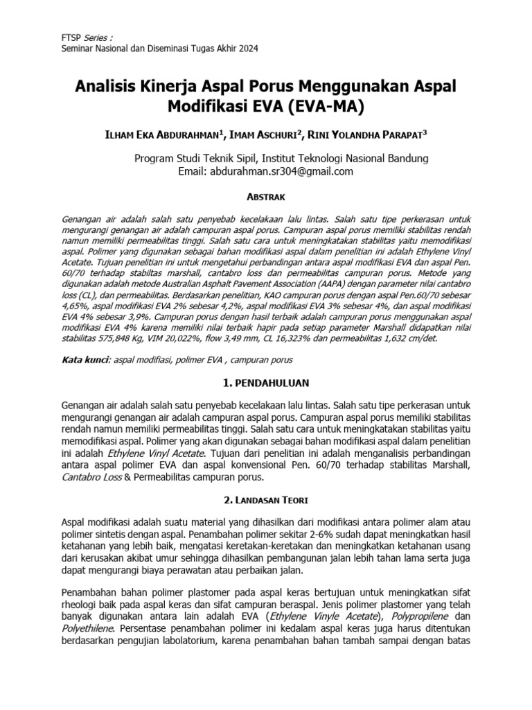 Analisis Kinerja Aspal Porus Menggunakan Aspal Modifikasi EVA (EVA-MA ...