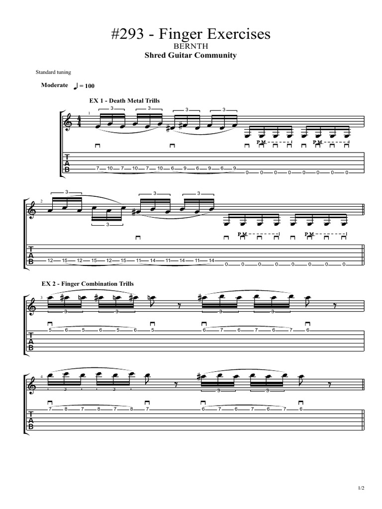 #293 - Finger Exercises TAB | PDF | Guitars | Music Theory