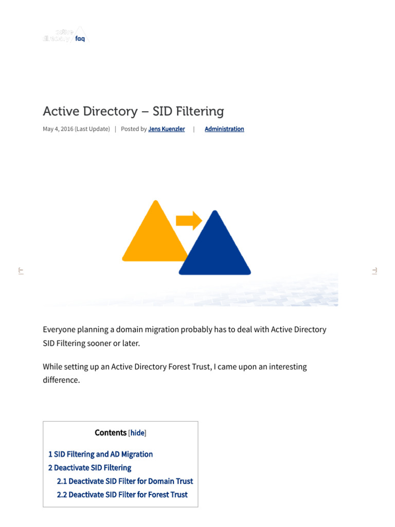 SID Filtering During AD Migrations - Active Directory FAQ | PDF | Active Directory | Social ...