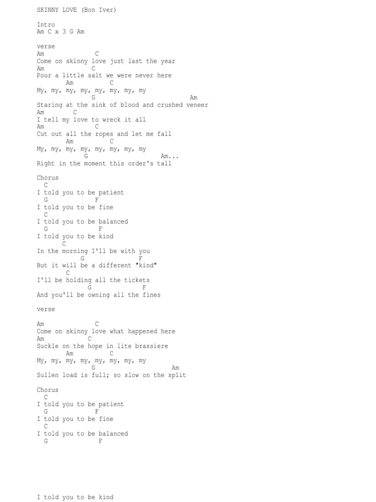 Bon Iver's Skinny Love Guitar Chords | PDF