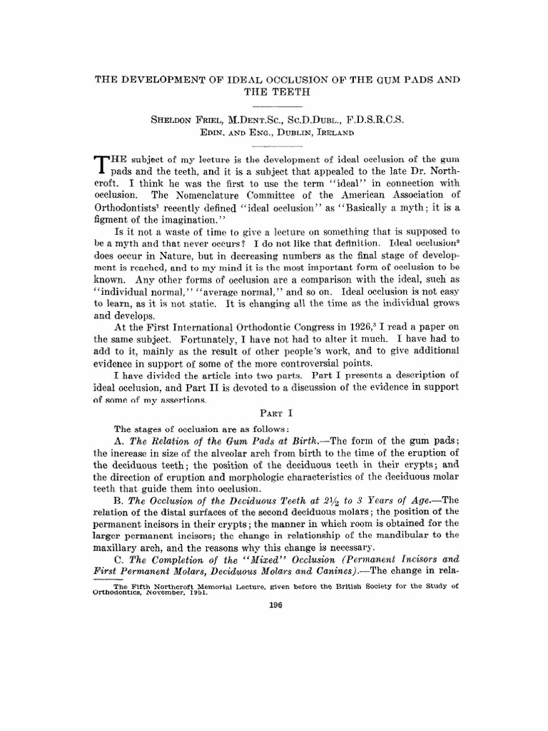 The Development of Ideal Occlusion of The Gum Pads and The Teeth | PDF ...