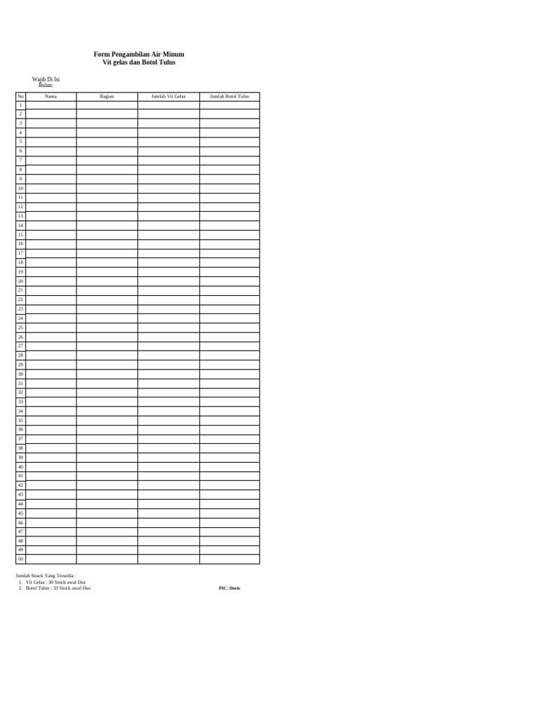 Form Pengambilan Air Minum | PDF