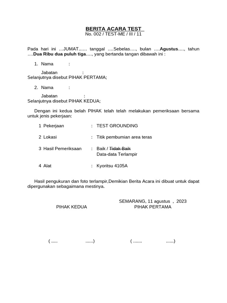 Berita Acara Test Grounding | PDF