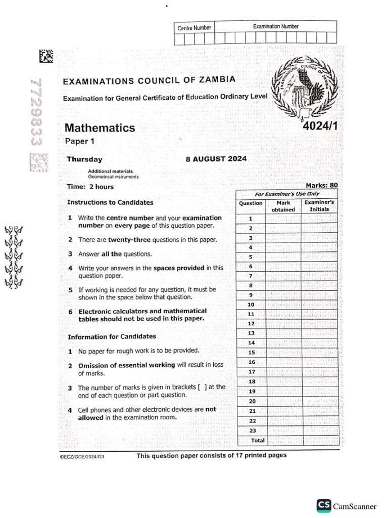 G12 Math 2024 P1 GCE | PDF