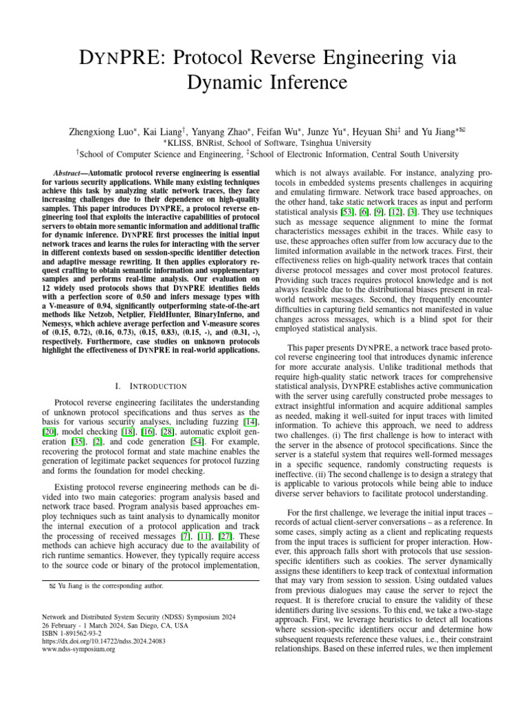 DYNPRE: Dynamic Protocol Reverse Engineering | PDF | Computer Network ...