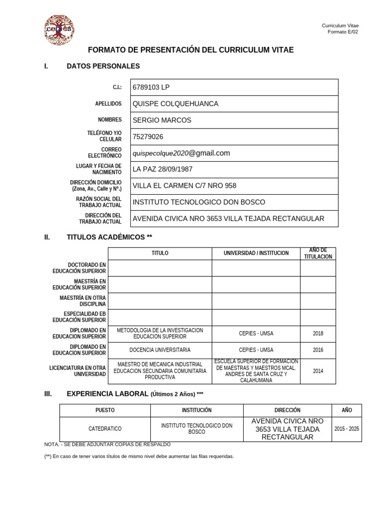 FORMATO E02 Estudiantes CURRICULUM (1) - 1 | PDF | Academia | Etapas ...