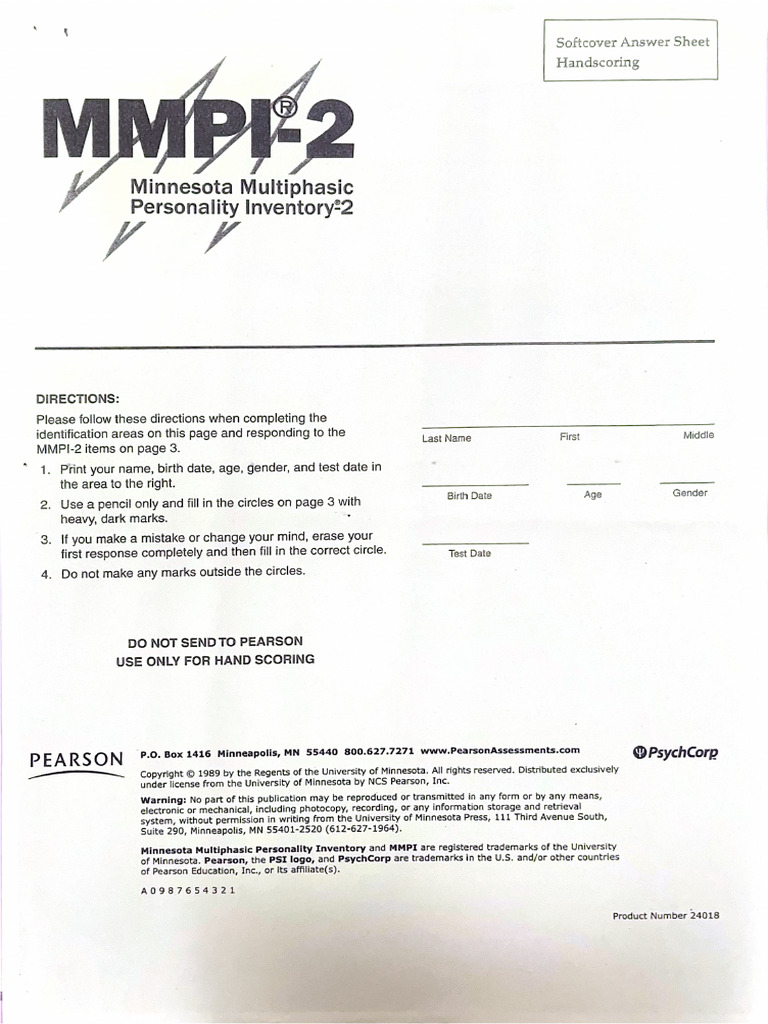 MMPI-2 Softcover Answer Sheet | PDF