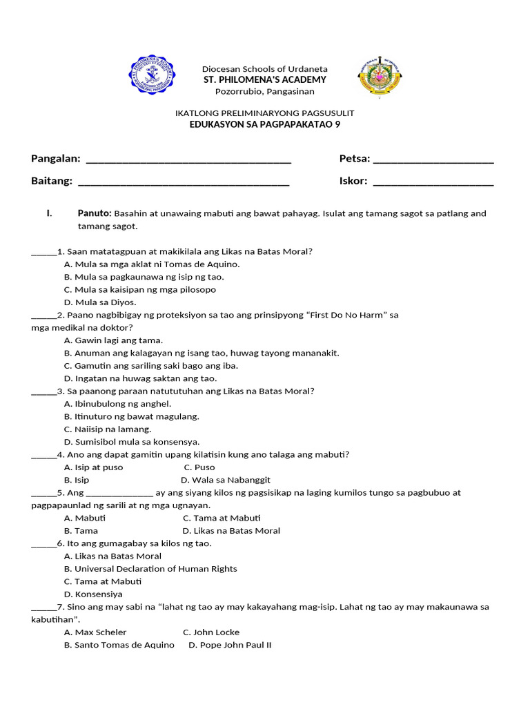 EsP 9 3rd Periodical Exam | PDF