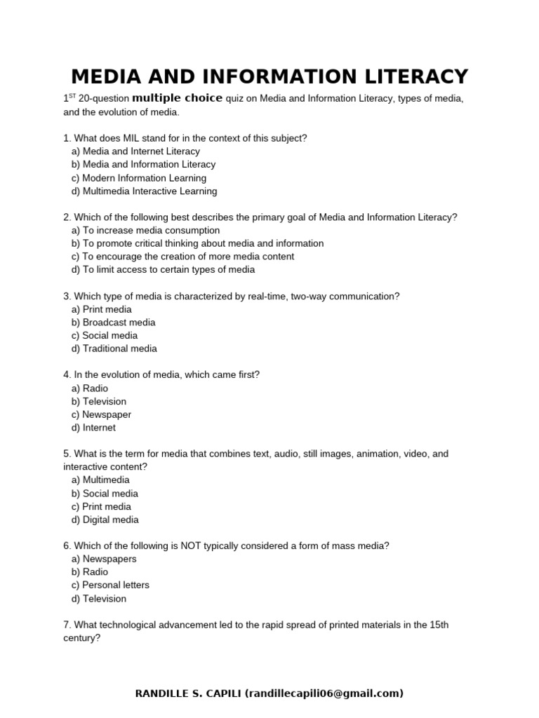 Grade Level 12 - 1st Quiz (MIL) | PDF | Mass Media | Media (Communication)
