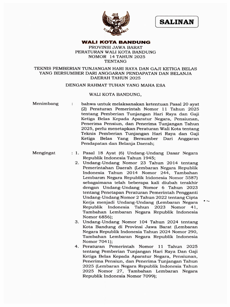 Salinan Perwal THR Tahun 2025 | PDF