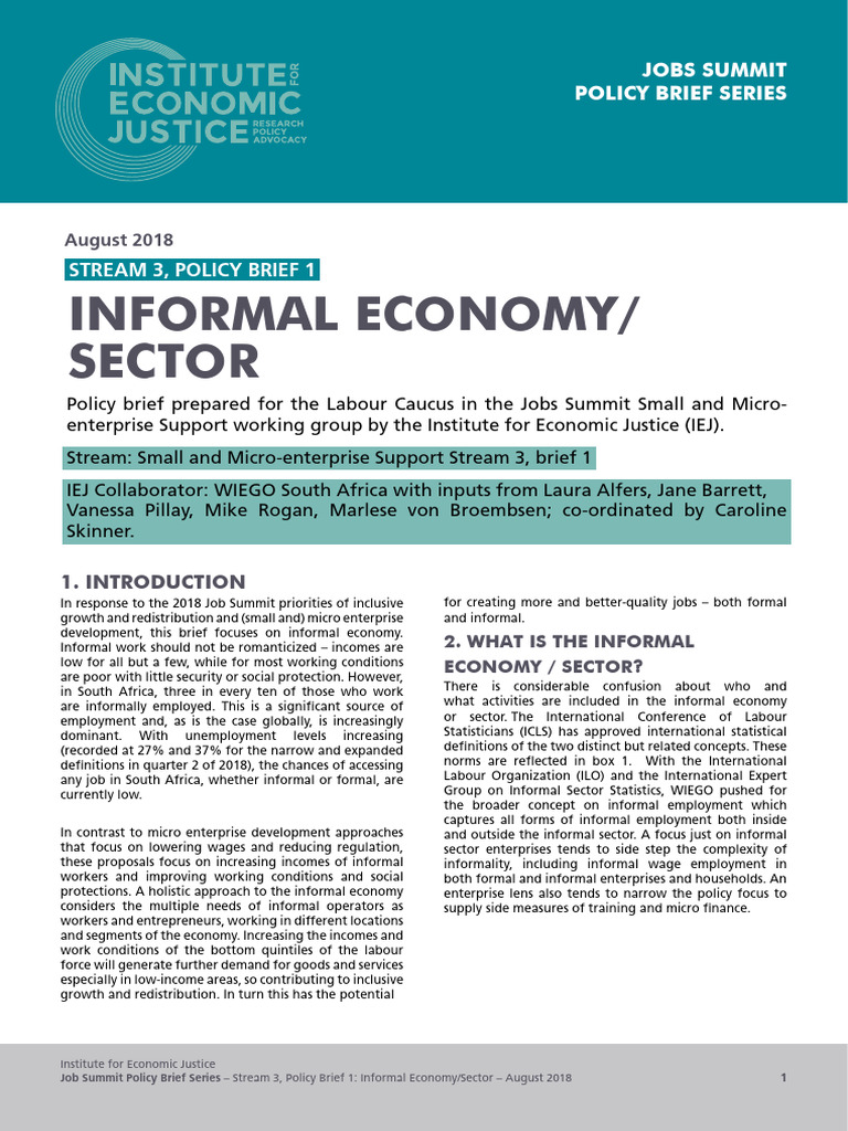 Informal Economy Policy Brief 2018 | PDF | Employment | International Labour Organization