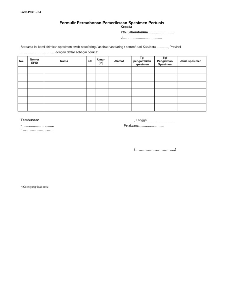 PERT-04 - Formulir Permintaan Pemeriksaan Spesimen Pertusis | PDF