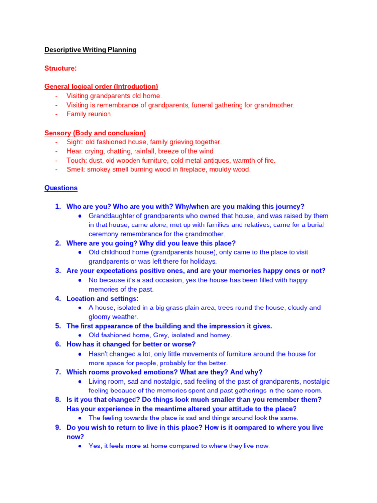 Descriptive Writing Planning | PDF