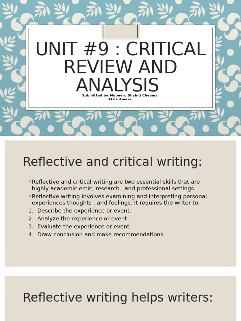 Critical Review and Analysis | PDF | Analysis | Methodology