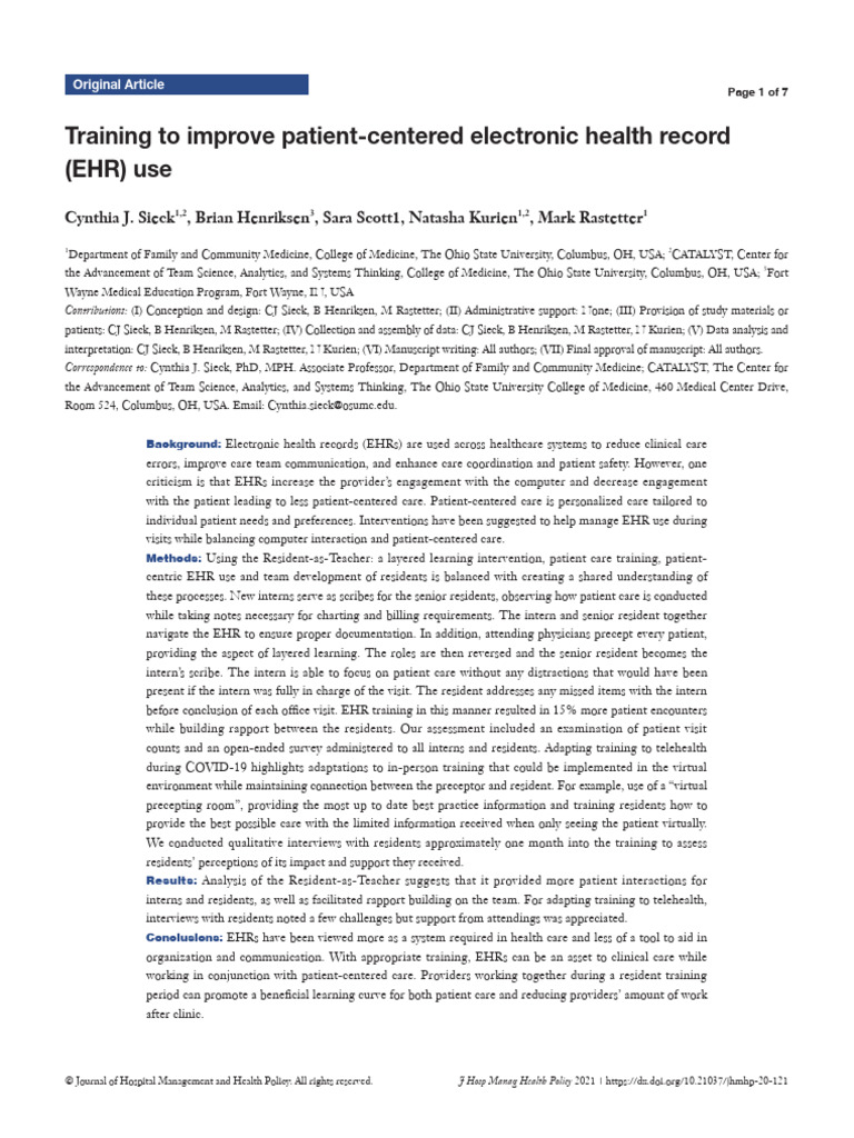 Training To Improve Patient-Centered Electronic He | PDF | Electronic ...
