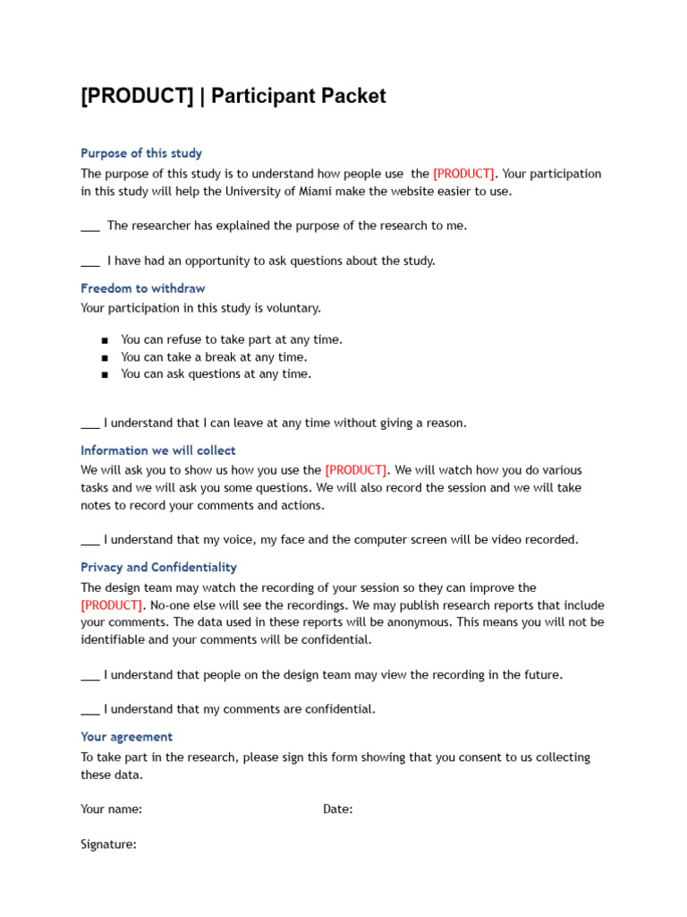 Participant Packet - Template | PDF | Race And Ethnicity In The United ...