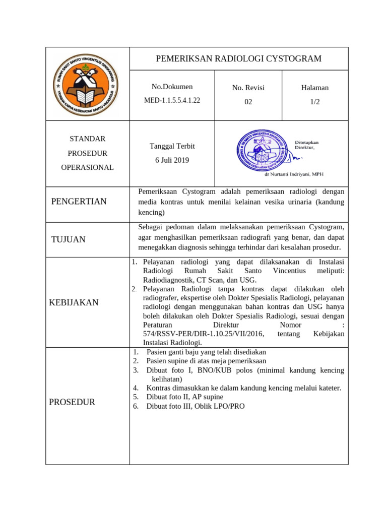 Prosedur Pemeriksaan Cystogram Radiologi | PDF