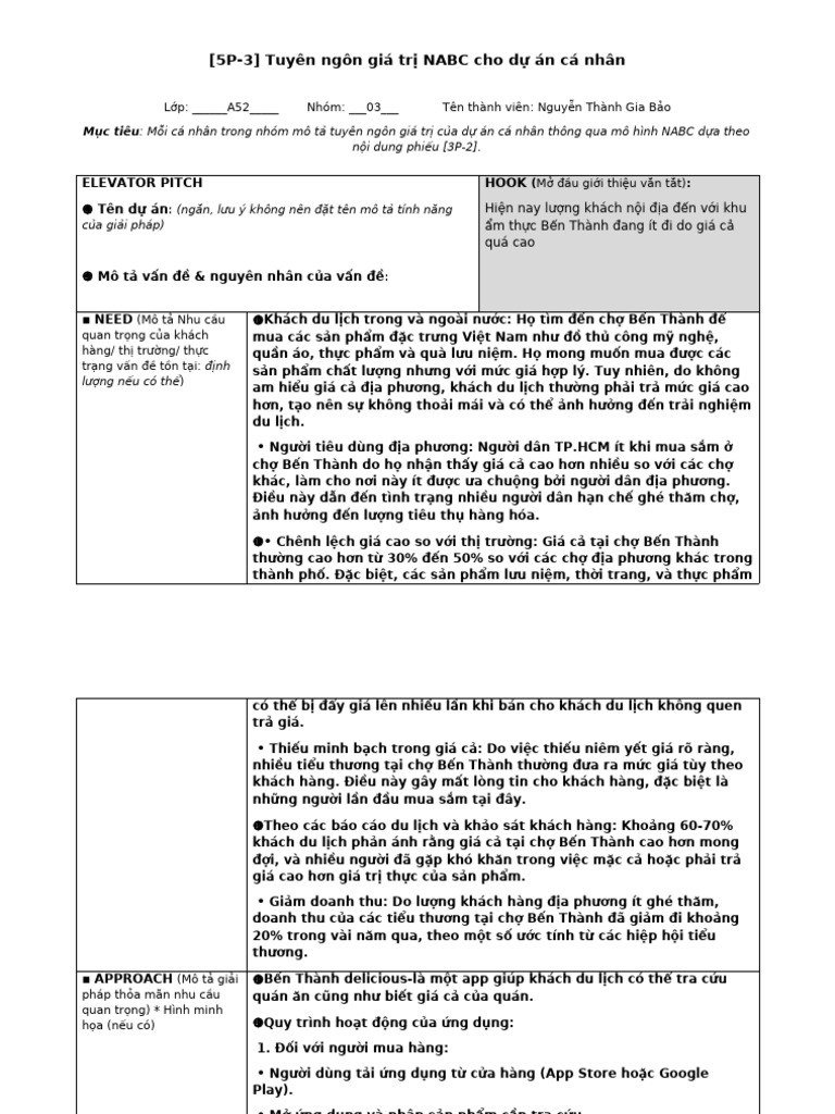 (5P-3) Tuyên Ngôn Giá Trị NABC Cho Ý Tưởng Dự Án Cá Nhân | PDF
