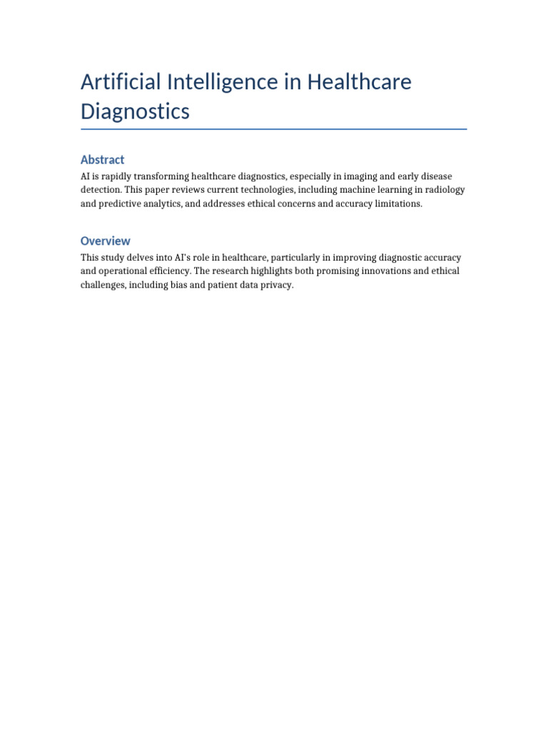 Artificial Intelligence in Healthcare Diagnostics | PDF