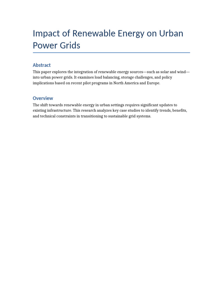 Renewable Energy's Role in Urban Grids | PDF