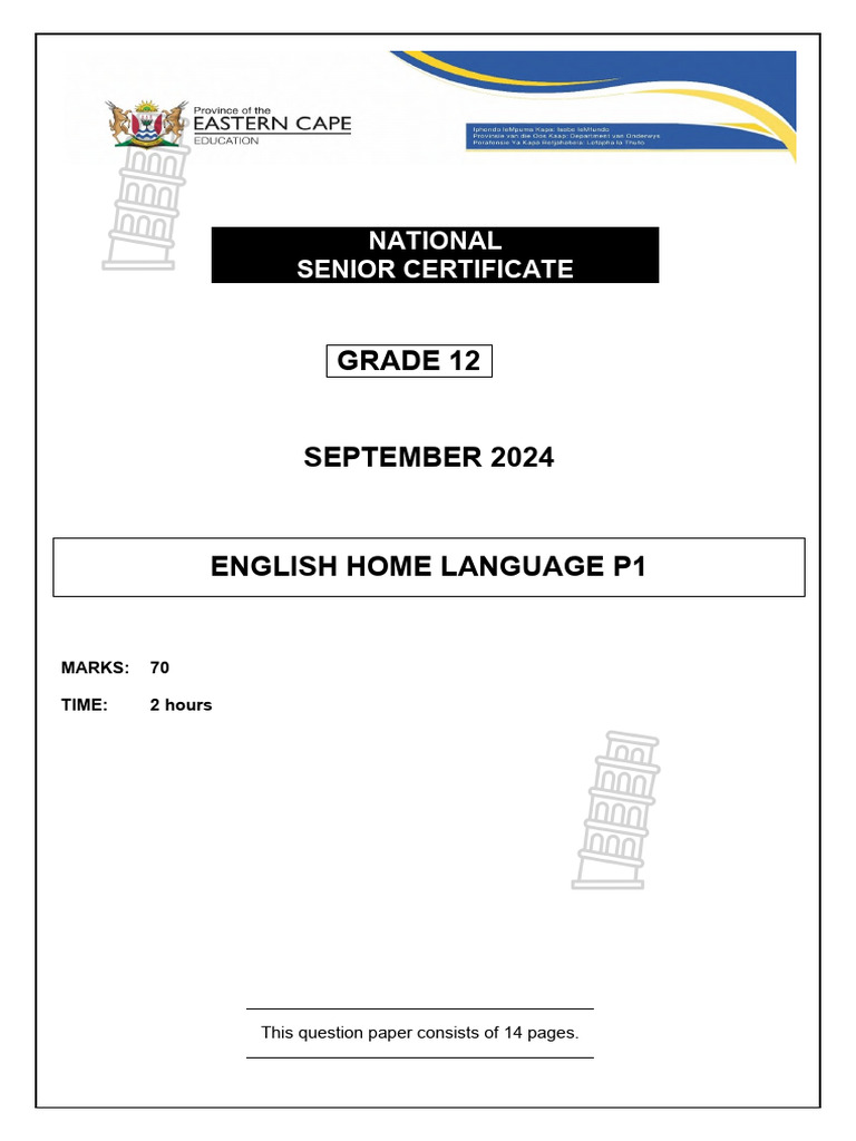 EC English HL Grade 12 September 2024 P1 and Memo | PDF | Disciplines ...