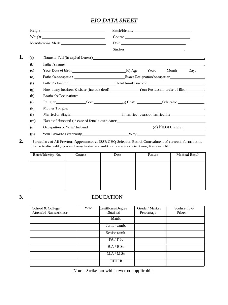 BIO DATA SHEET Without Logo | PDF