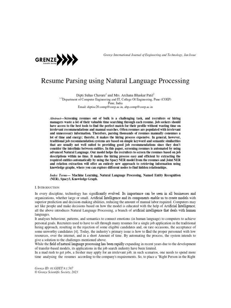 Resume Parsing Using Natural Language PR | PDF | Résumé | Machine Learning