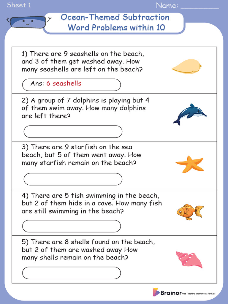 Subtraction Word Problem | PDF
