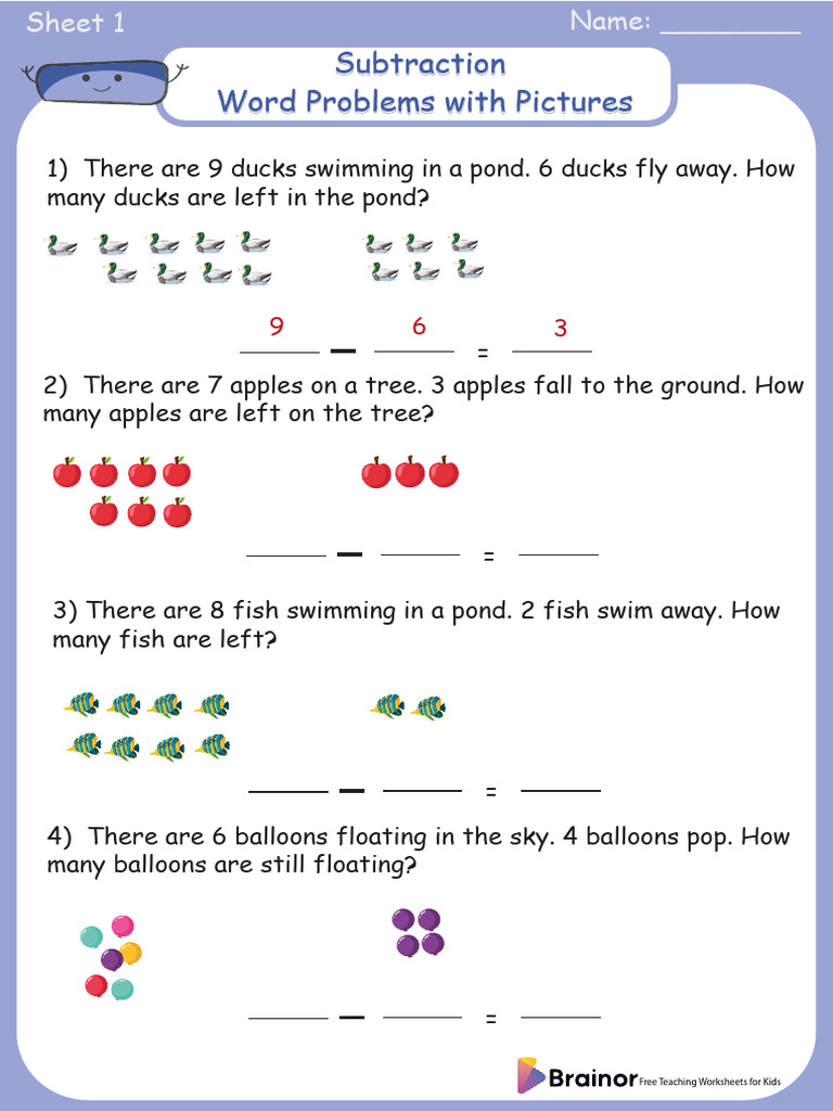Subtraction Word Problem 2 | PDF