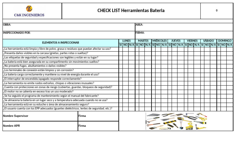 Checklist de Inspección de Herramientas con Batería | PDF