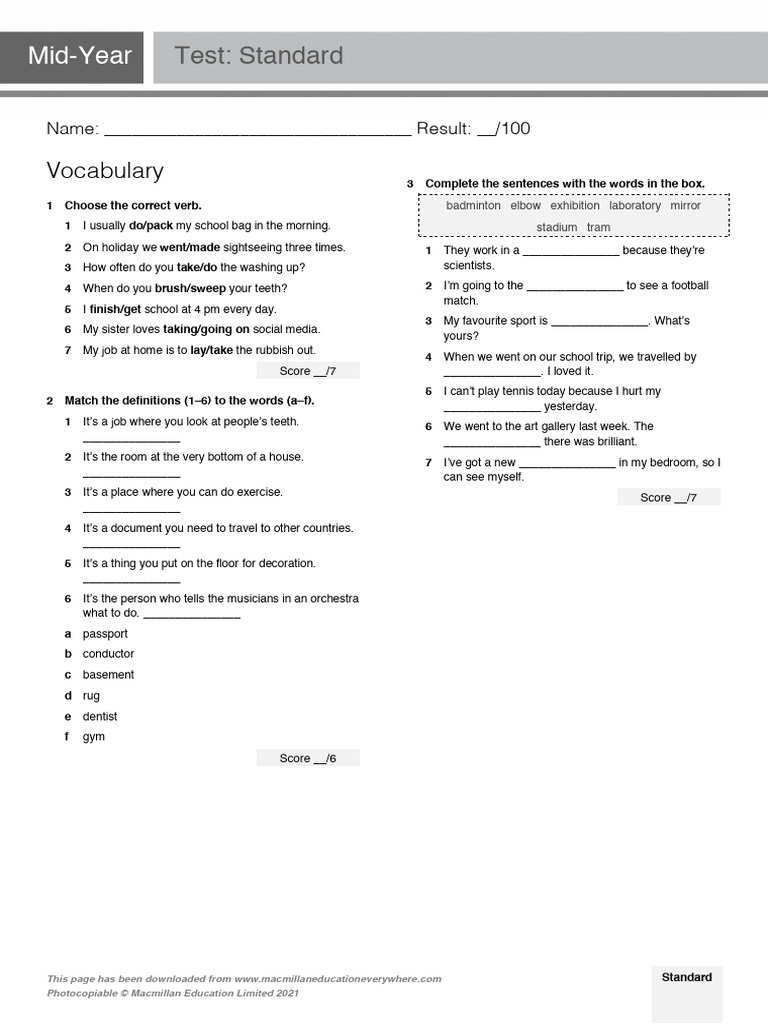 Mid-Year and End-of-Year Tests | PDF