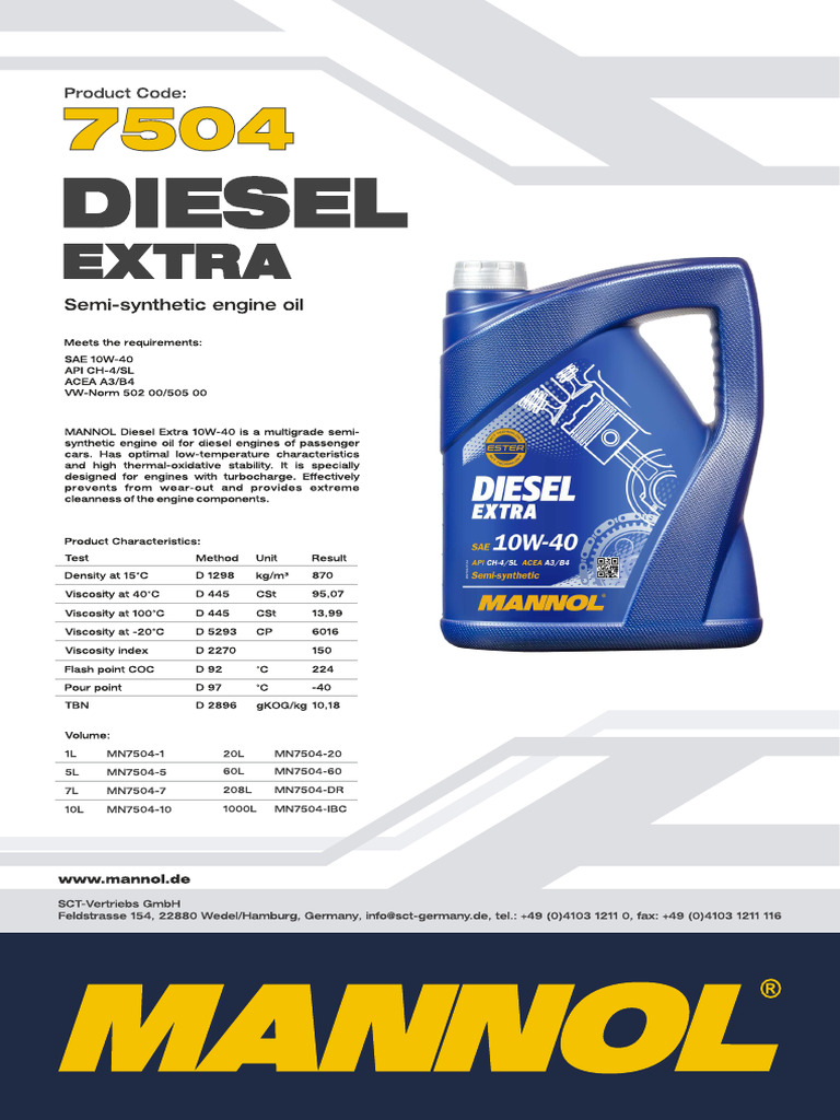 MANNOL Diesel Extra 10W-40 7504 | PDF