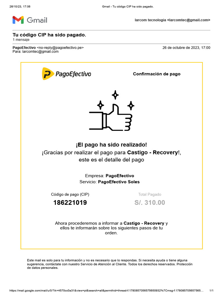 Confirmación de Pago CIP | PDF