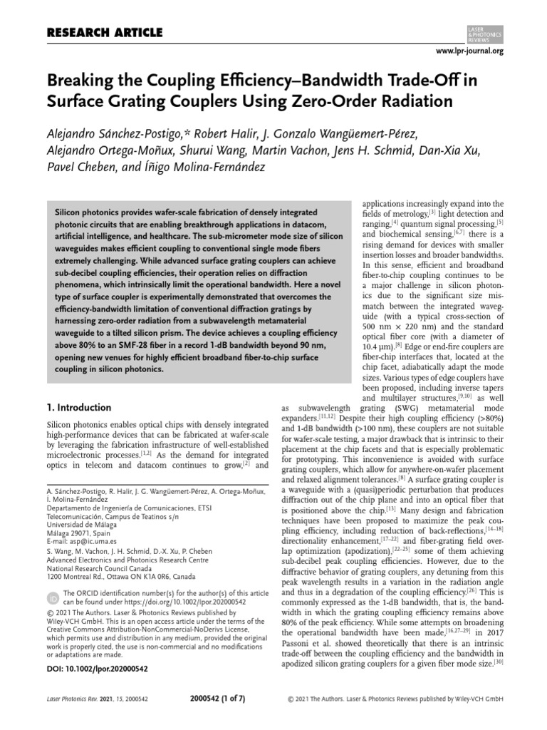 Breaking The Coupling Efficiency-Bandwidth Trade-Off in Surface Grating ...