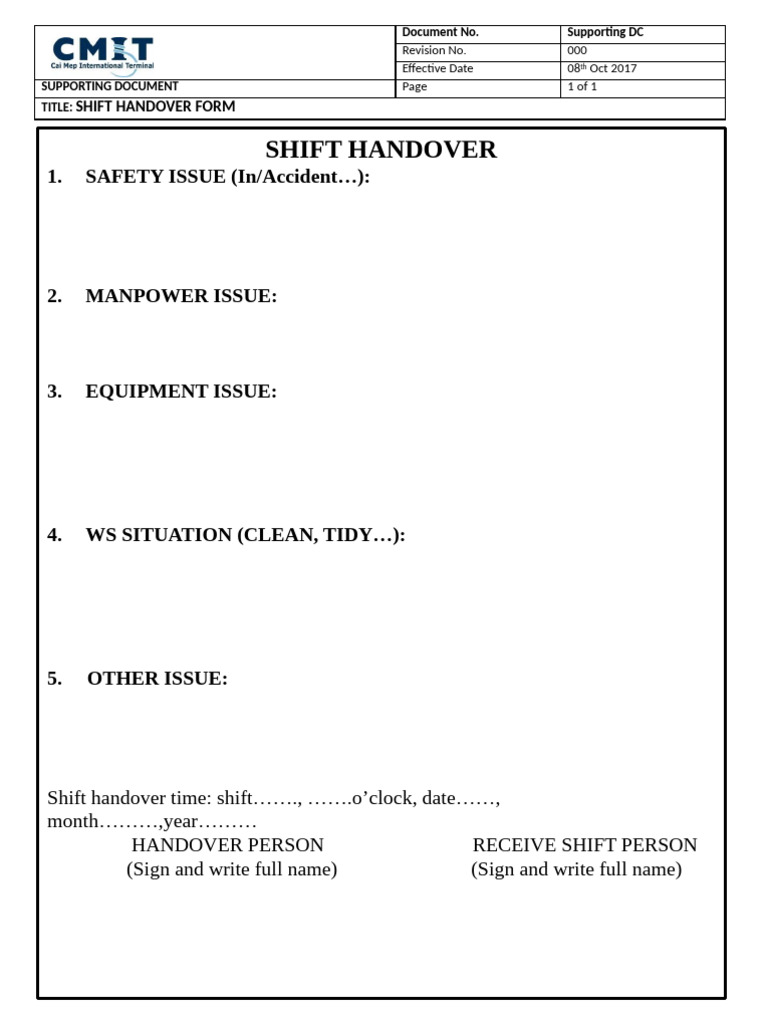Shift Handover | PDF