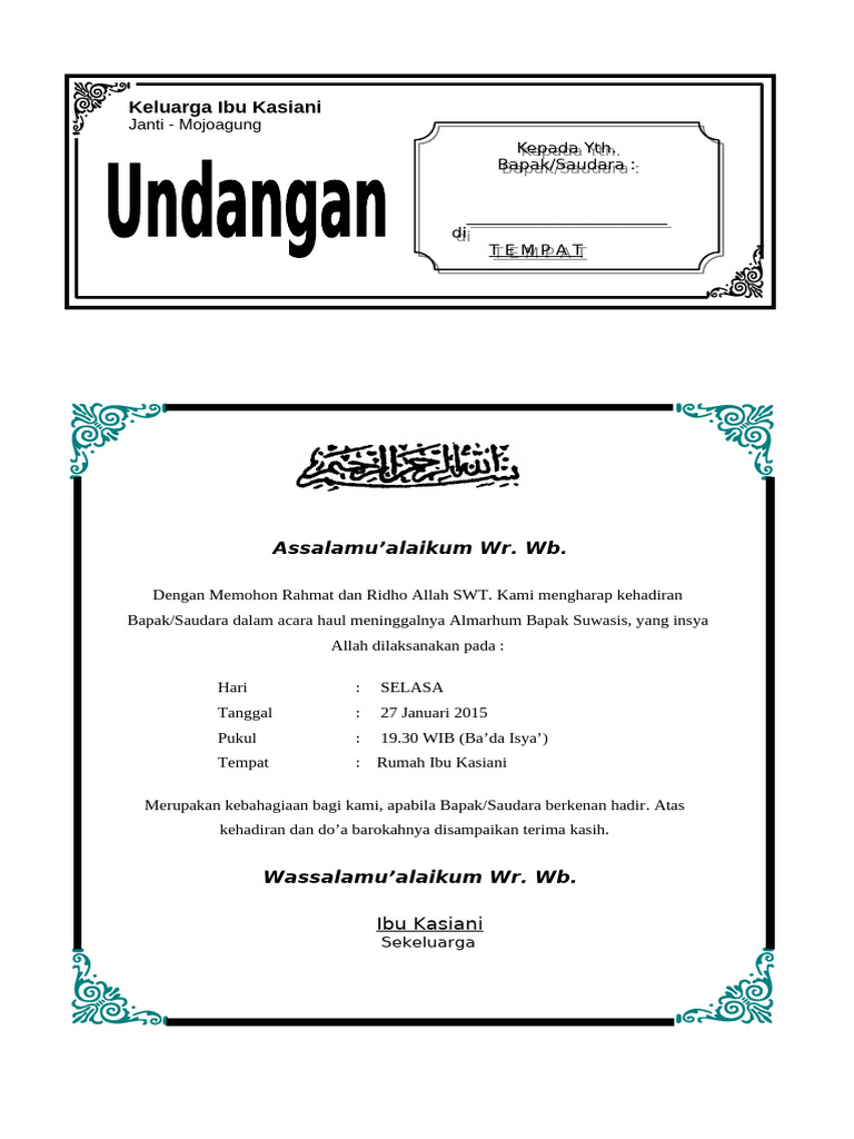 Undangan Kenduri 1hlmn | PDF