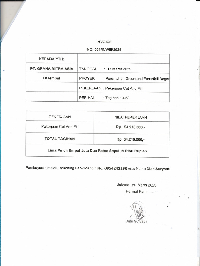 Invoice Rental Exca Bulan November 2024 (1) | PDF
