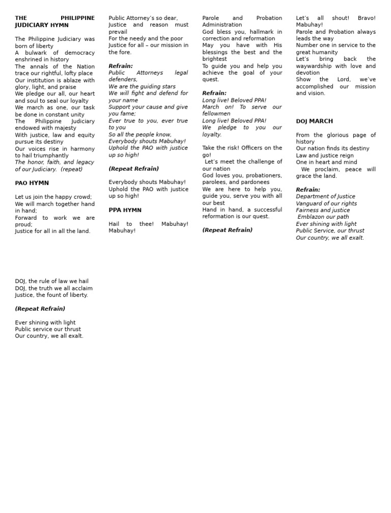 The Philippine Judiciary Hymn | PDF