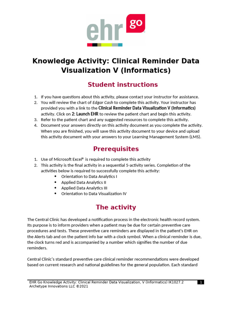Clinical Reminder Data Visualization V (Informatics) IK1027.2 | PDF ...