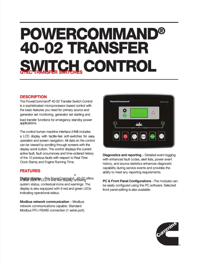 PDF Powercommand 40 02 Transfer Switch Control - Compress | PDF | User ...