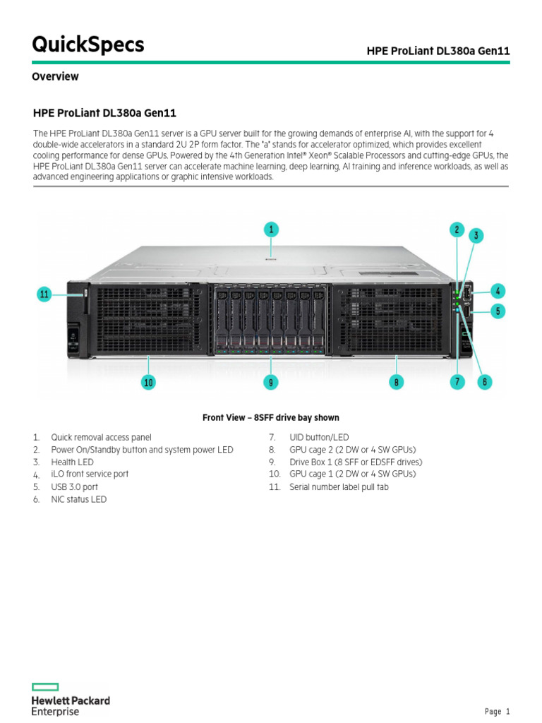 HPE ProLiant DL380a Gen11-A50004309enw | PDF | Graphics Processing Unit | Solid State Drive