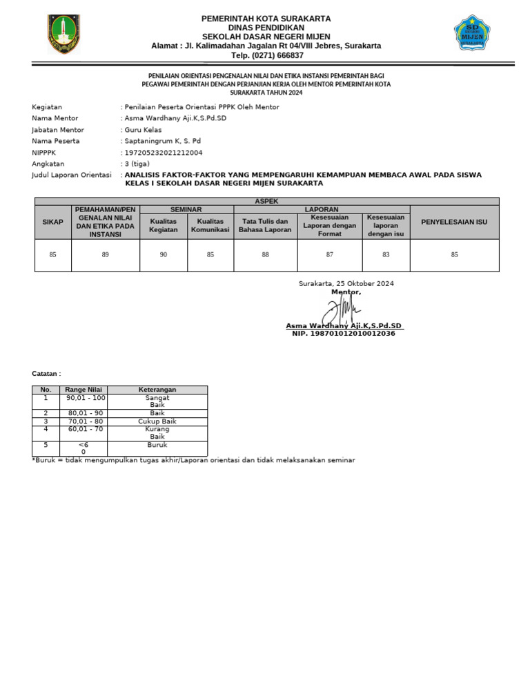 2 Form Penilaian Mentor | PDF
