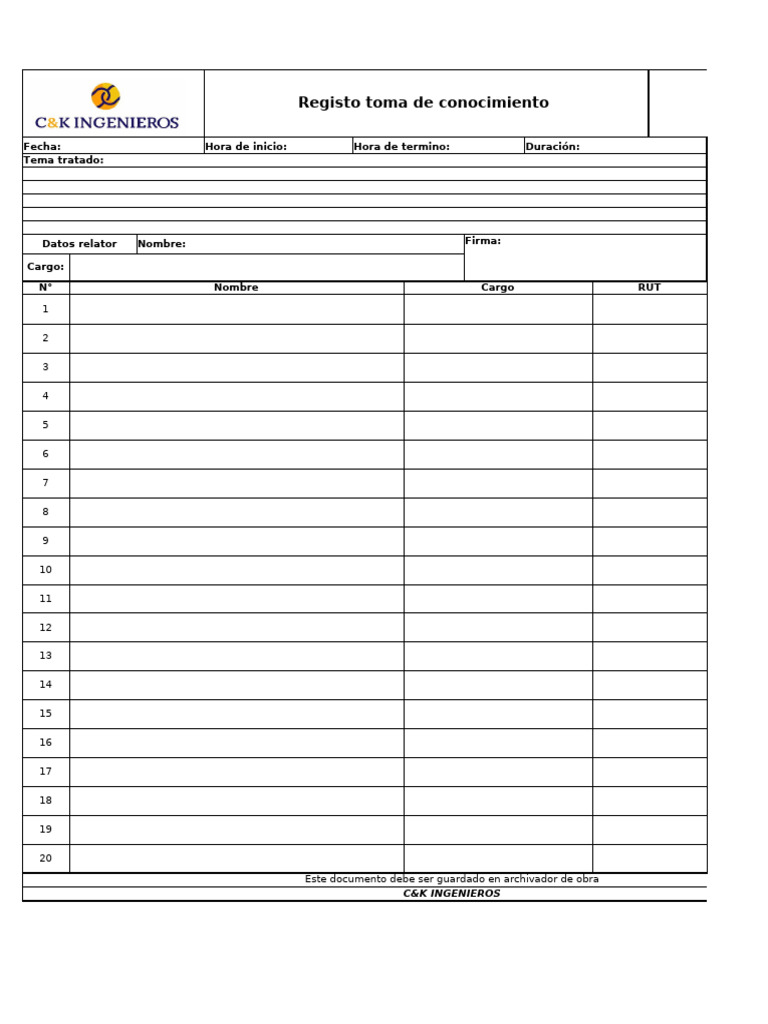 Registro de Toma de Conocimiento C&K | PDF